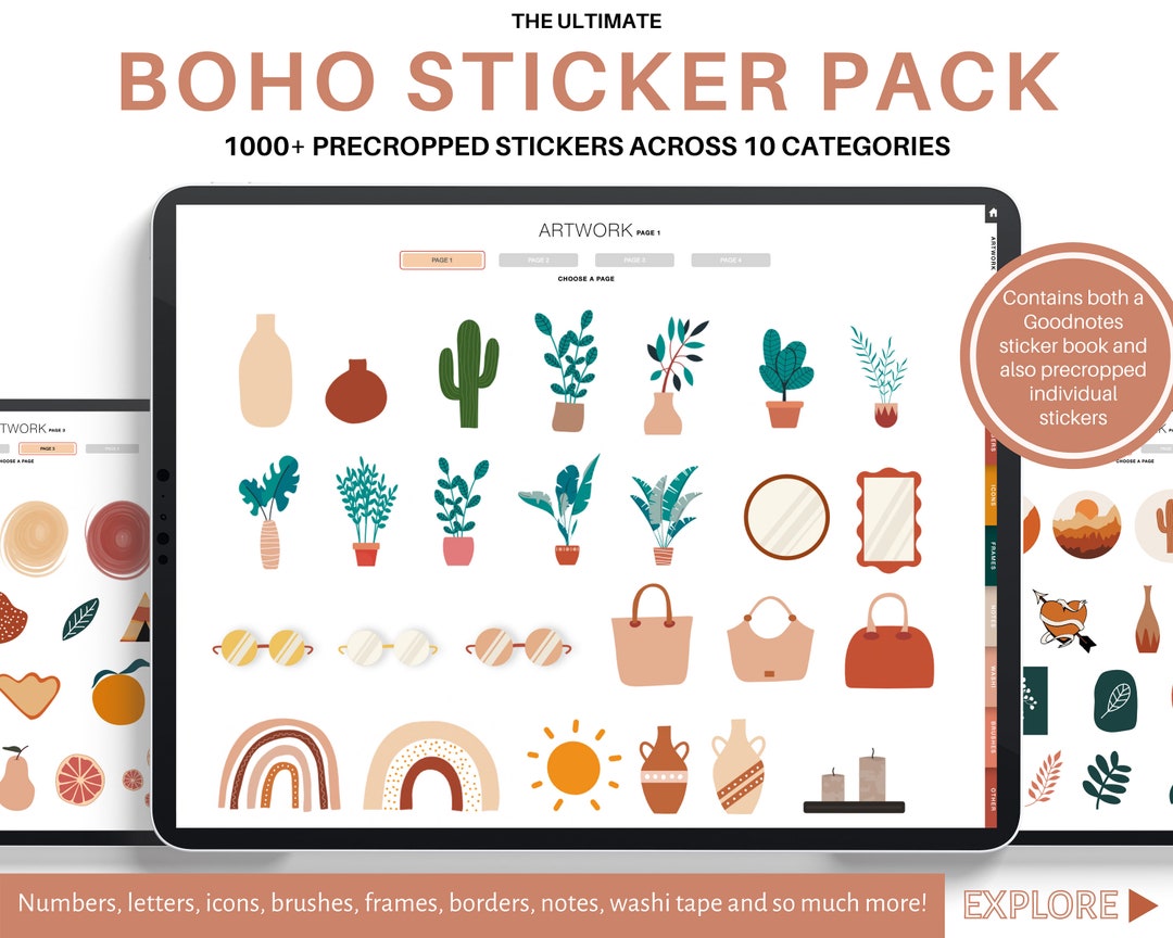 Digital Stickers, Boho Stickers, iPad Planner, Digital Planner ...