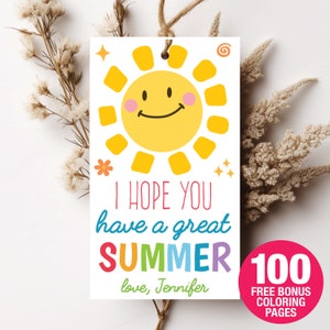 End of School Year Tags, Sun Gift Tags, Teacher Thank You, Last Day of ...