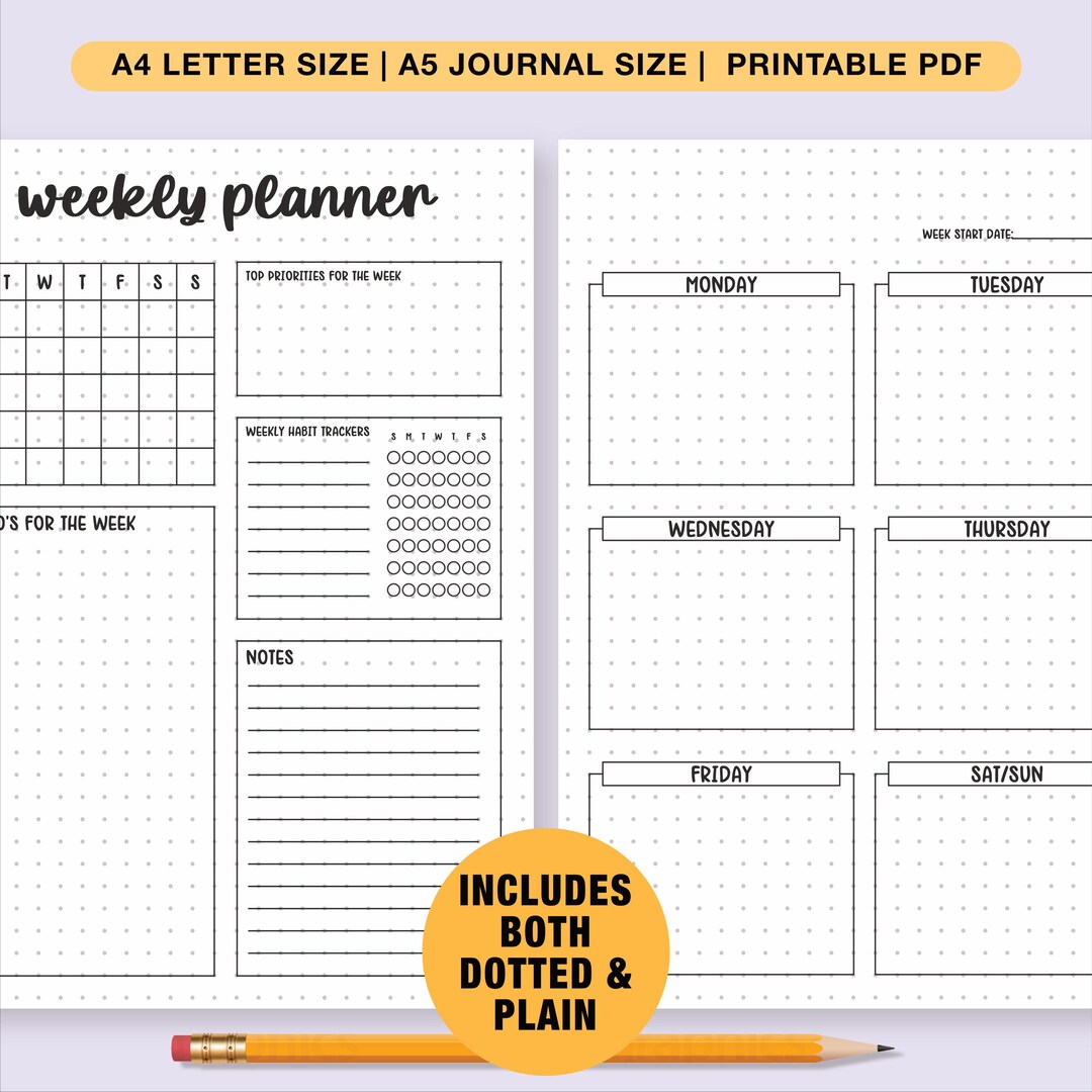 Week Lined on 2 Pages, Week at a Glance, Weekly Schedule, Weekly Agenda ...