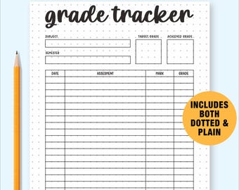 Grade Tracker | Printable Assignment Log | Student Grade Sheet ...