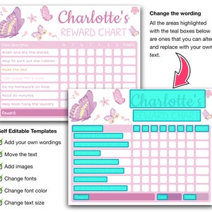 EDITABLE Butterfly Reward Chart, Behavior Chart, Daily Chore Chart ...
