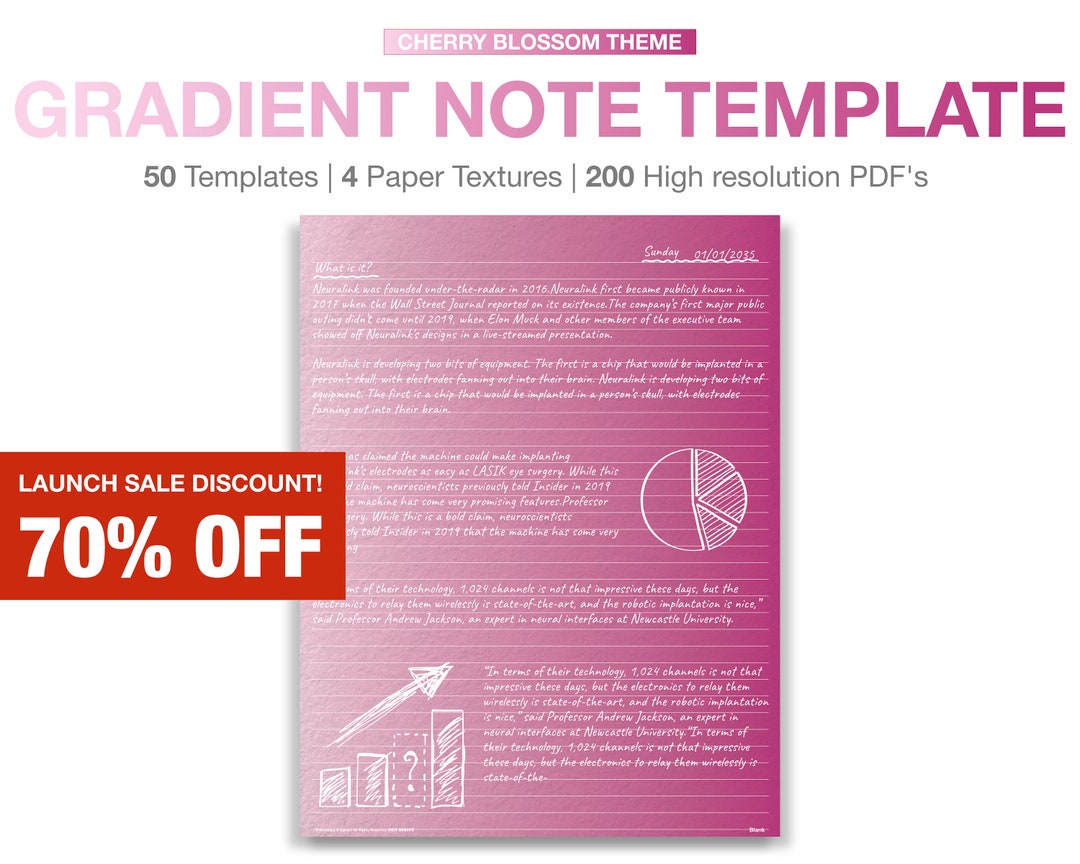 Chery Blossom Gradient Digital Notepaper Templates Notetaking Digital ...