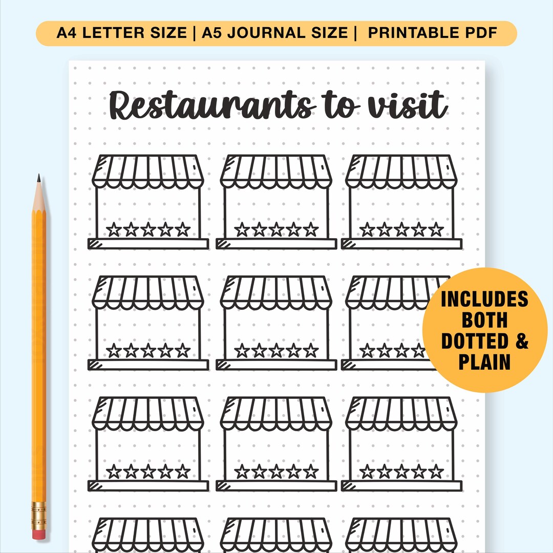 Restaurants to Visit List - PRINTABLE Journal Page - Planner Page ...