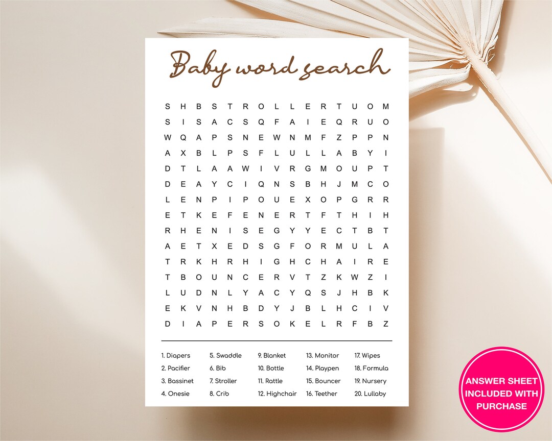 Baby Word Search, Woodland Forest Animals, Baby Shower Game, Printable ...
