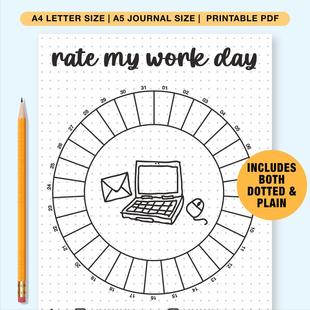 Printable Rate My Work Day Tracker Journal, A Year in Dots, Rate My Day ...