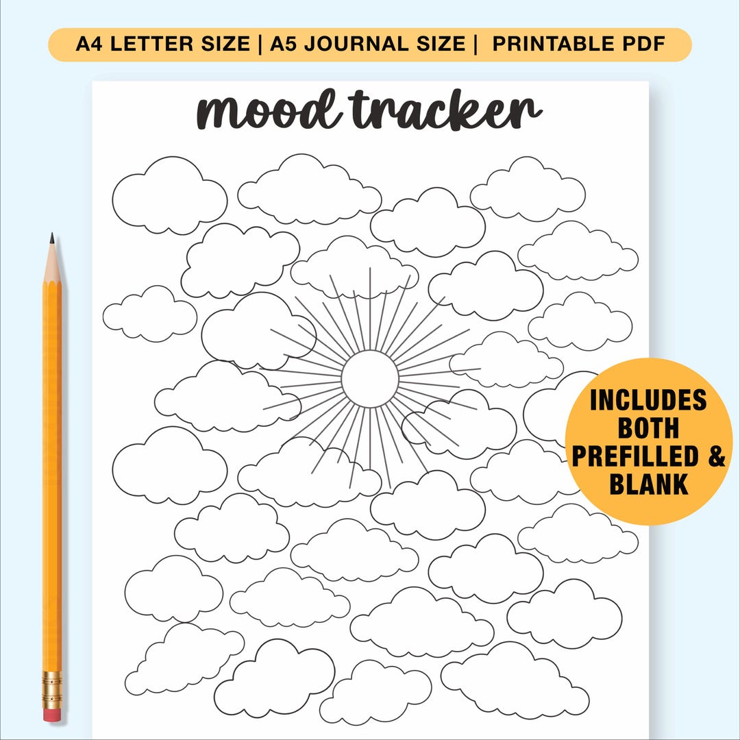 Clouds Mood Printable Tracker Monthly Journal Page Planner Page ...
