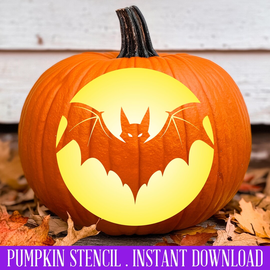 Bat Pumpkin Stencil, Cute Bat Pumpkin Stencil, Halloween Pumpkin ...