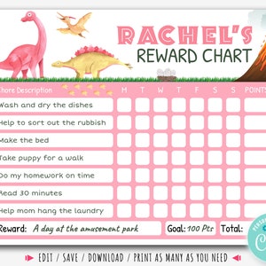 Cute Dinosaur Editable Reward Chart Behavior Chart Daily - Etsy