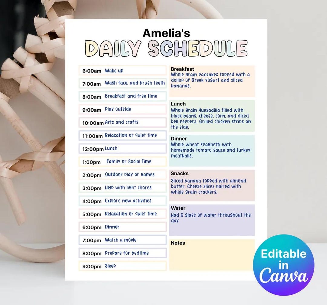 Daily Schedule Chart for Kids, Editable Printable | Daily + Weekly ...