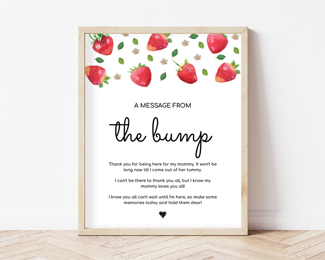 Message From the Bump Sign Strawberry Baby Shower Game, Printable Baby ...