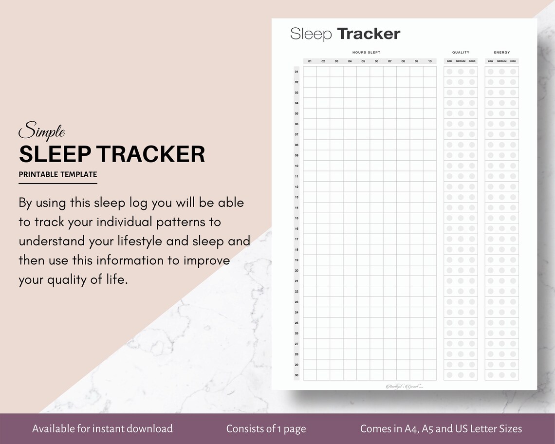 Sleep Tracker Printable Sleeping Log Sleep Journal Self | Etsy