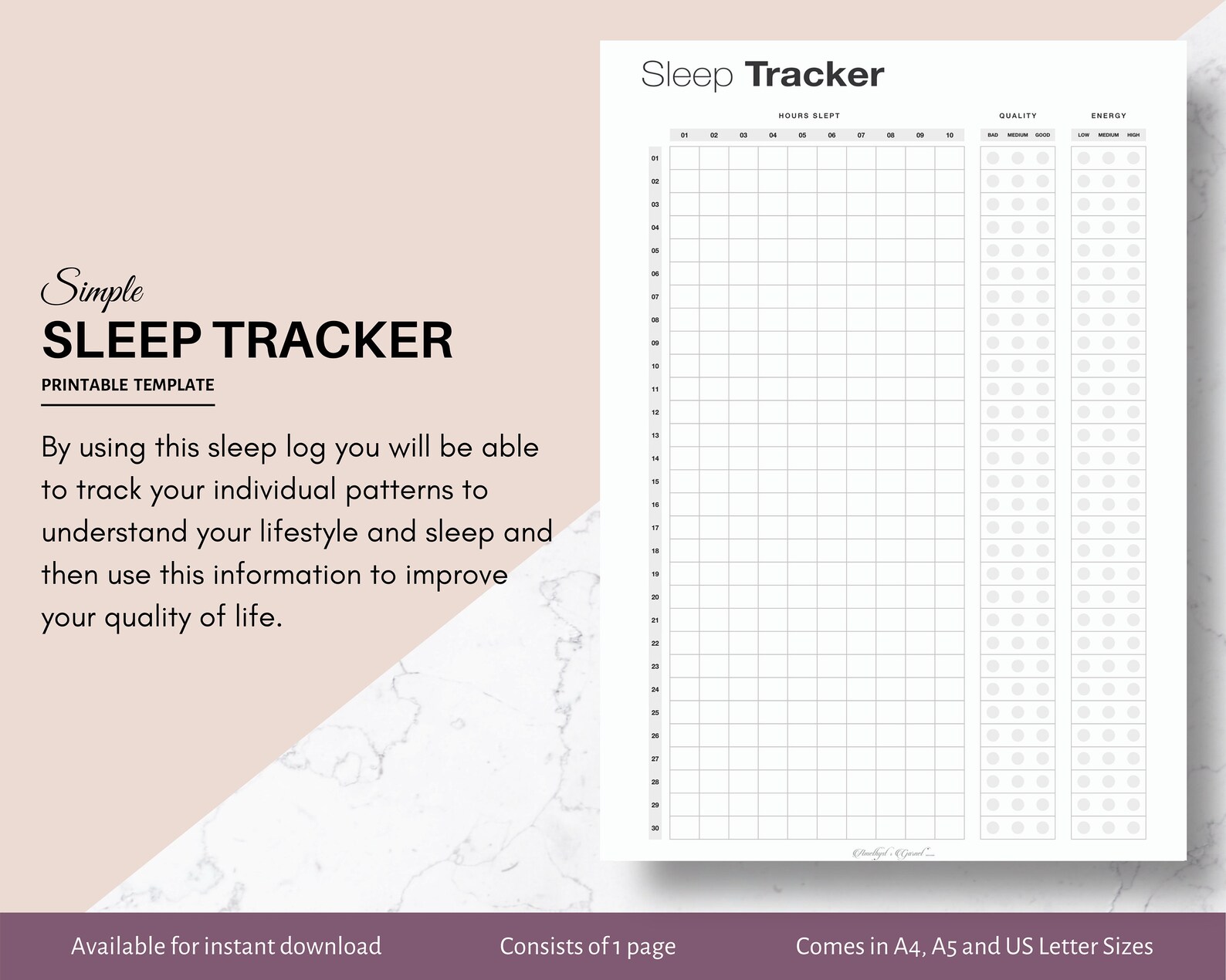 Sleep Tracker Printable Sleeping Log Sleep Journal Self | Etsy