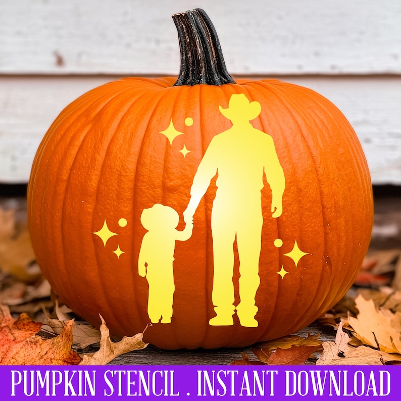 Cowboy and Son Pumpkin Stencil, Cowgirl Printable Stencil, Horse ...