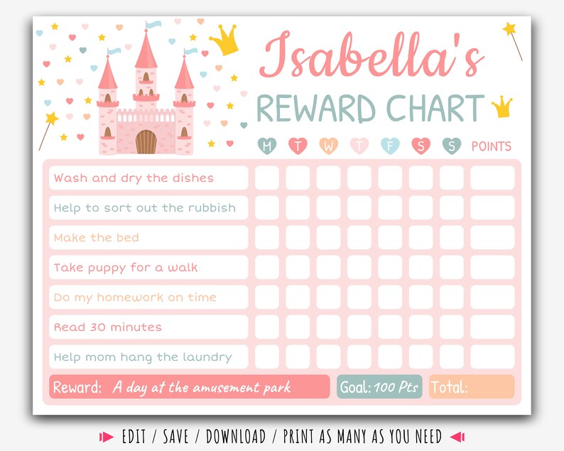 EDITABLE Fairy Castle Reward Chart Behavior Chart Daily - Etsy