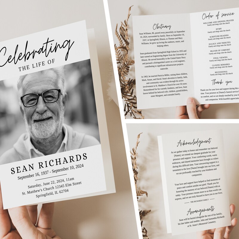 Memorial Program Template for Man - Etsy