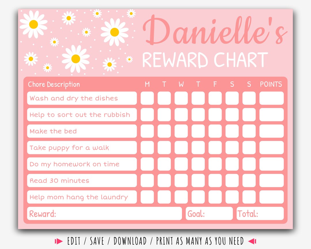 EDITABLE Daisy Flower Reward Chart, Behavior Chart, Daily Chore Chart ...