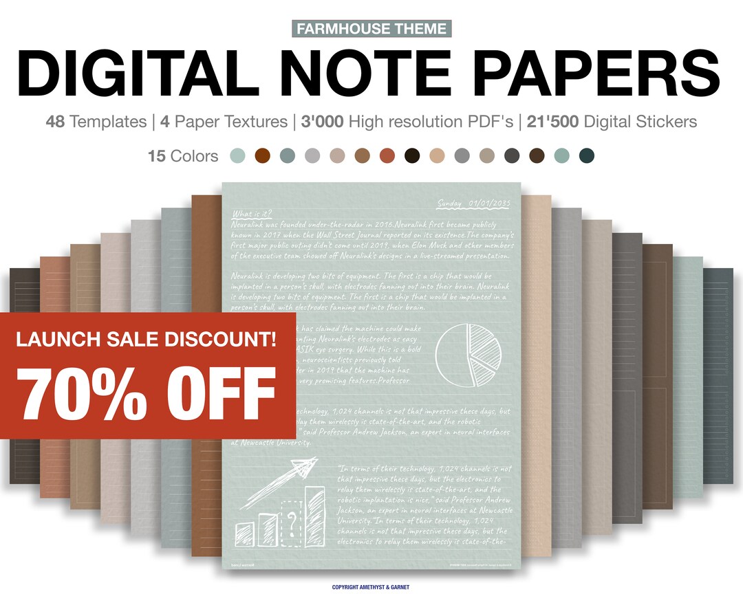 Farmhouse Digital Notepaper Templates, Notetaking, Digital Notebook ...