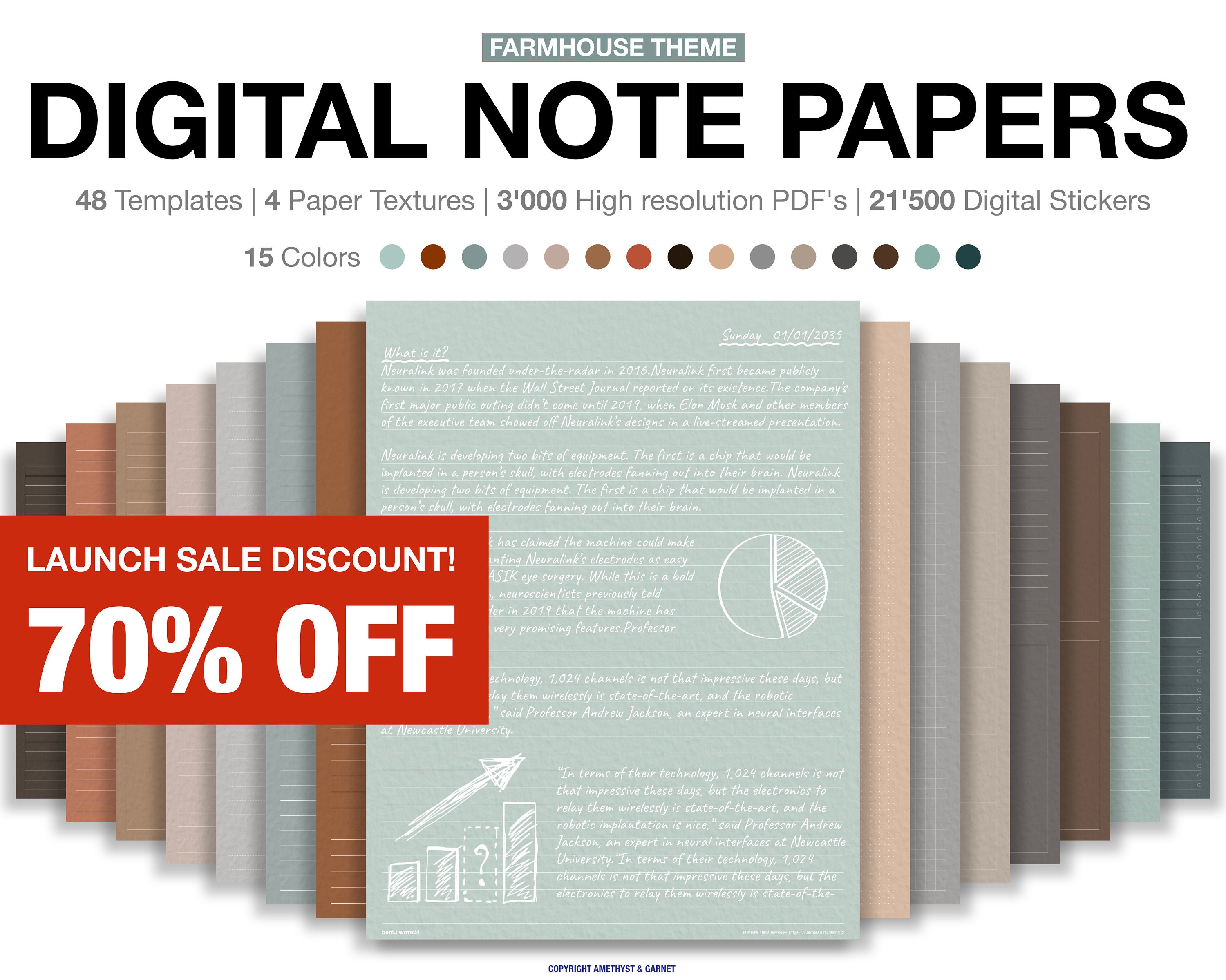 Farmhouse Digital Notepaper Templates Notetaking Digital - Etsy