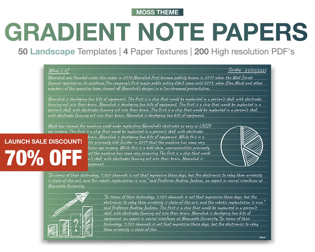 Moss Gradient Digital Notepaper Templates Notetaking Digital Notebook ...