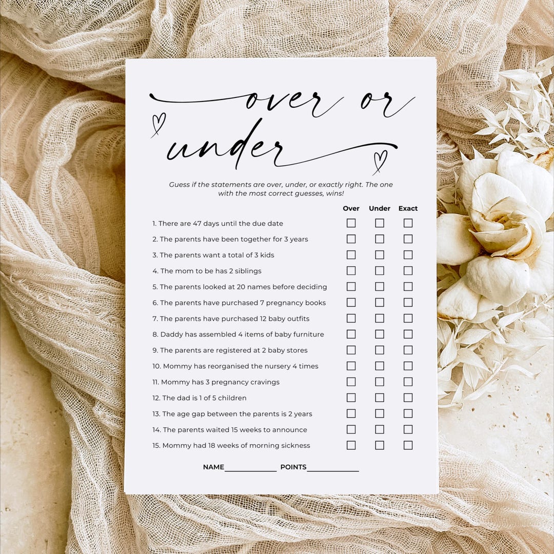 Over or Under Trivia, Minimal, Modern, Rustic, Baby Shower Game ...