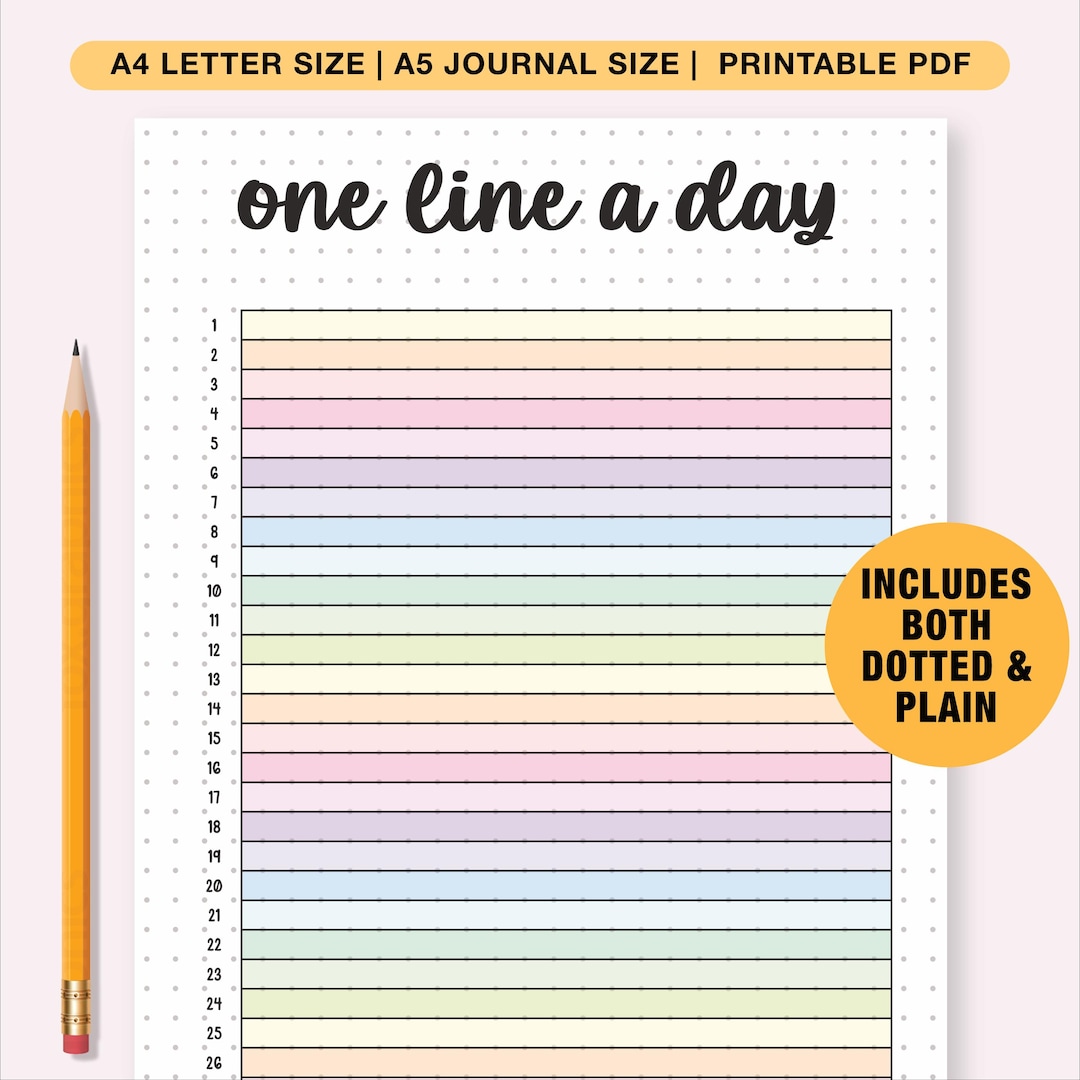 Printable Minimal One Line a Day Journal A4, Letter Size Jan to Dec One ...
