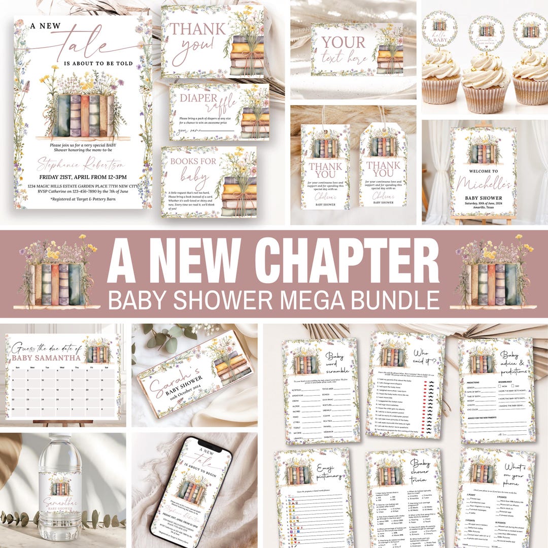Storybook New Chapter Begins Baby Shower Bundle, Baby Shower, Book ...