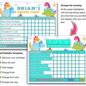 Cute Dino Editable Reward Chart, Behavior Chart, Daily Chore Chart ...