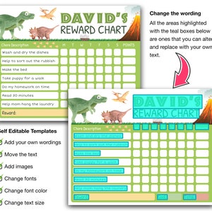 Editable Dinosaur Reward Chart, Behavior Chart, Daily Chore Chart ...