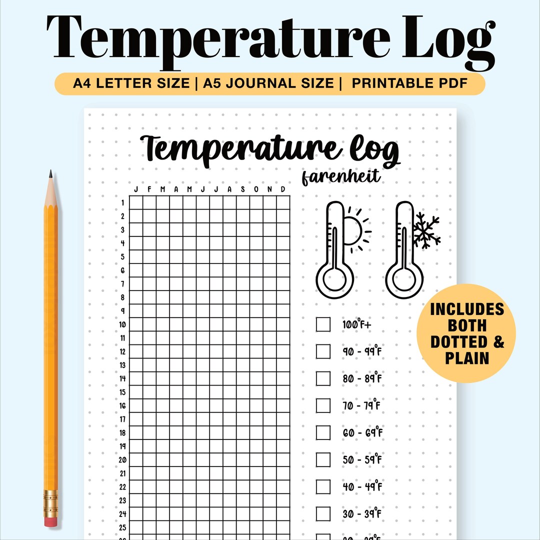 Yearly Temperature Log Temperature Tracker Journal Page Planner Page ...
