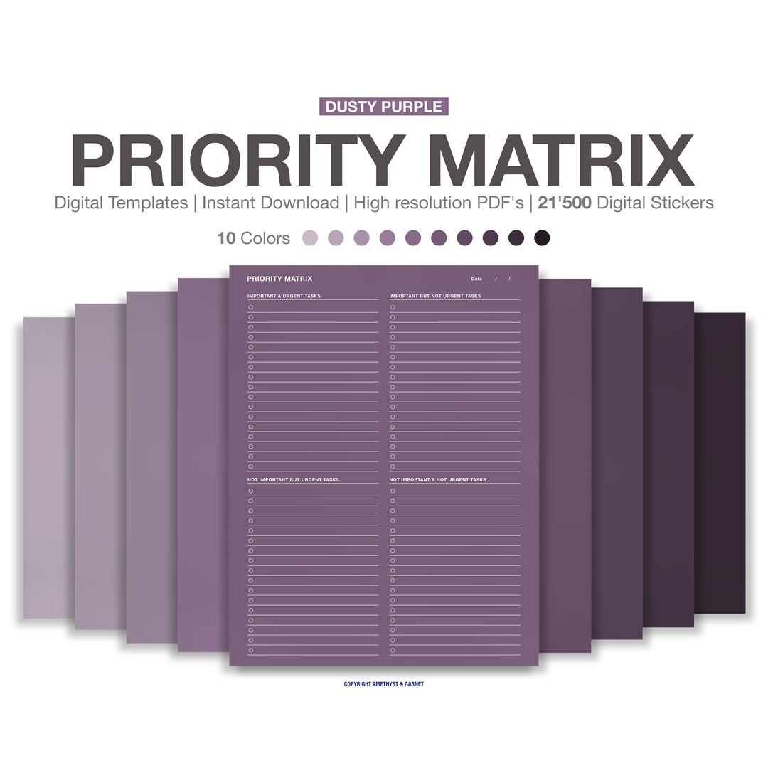 Dusty Purple Priority Matrix Digital Note Paper Templates Templates ...