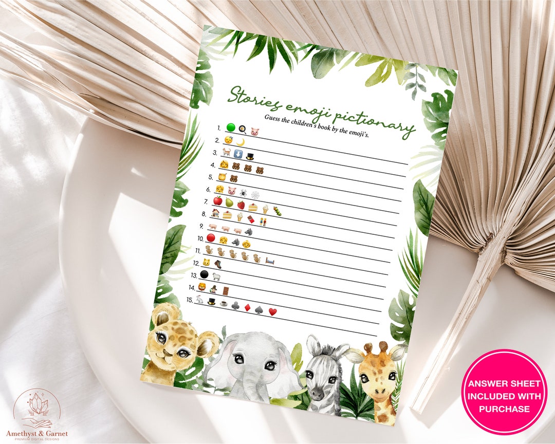 Baby Emoji Pictionary, Jungle, Safari Animals, Baby Shower Game ...