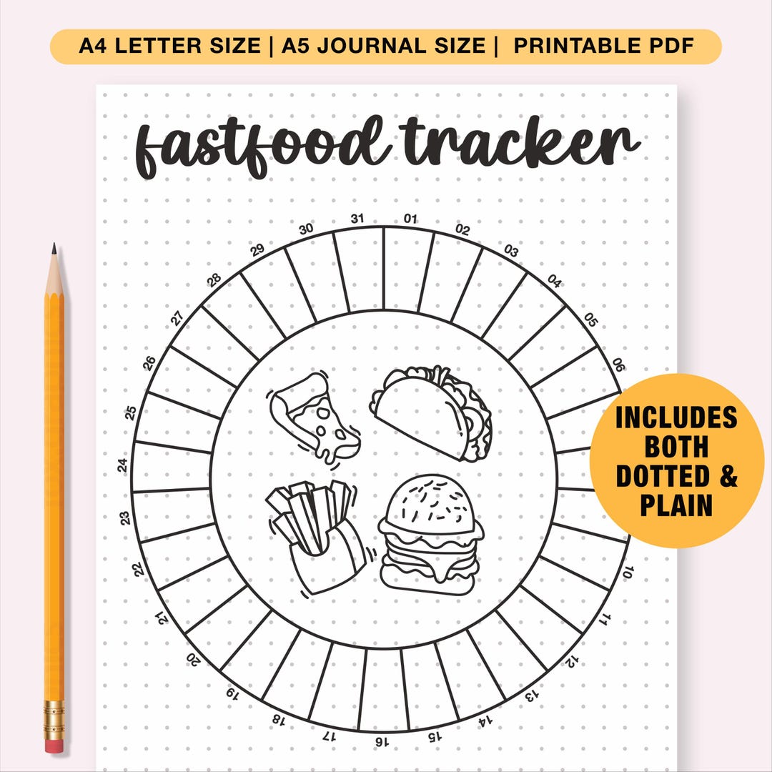 Monthly Fast Food Tracker A4 A5 Journal Page Printable, Daily Fast Food ...