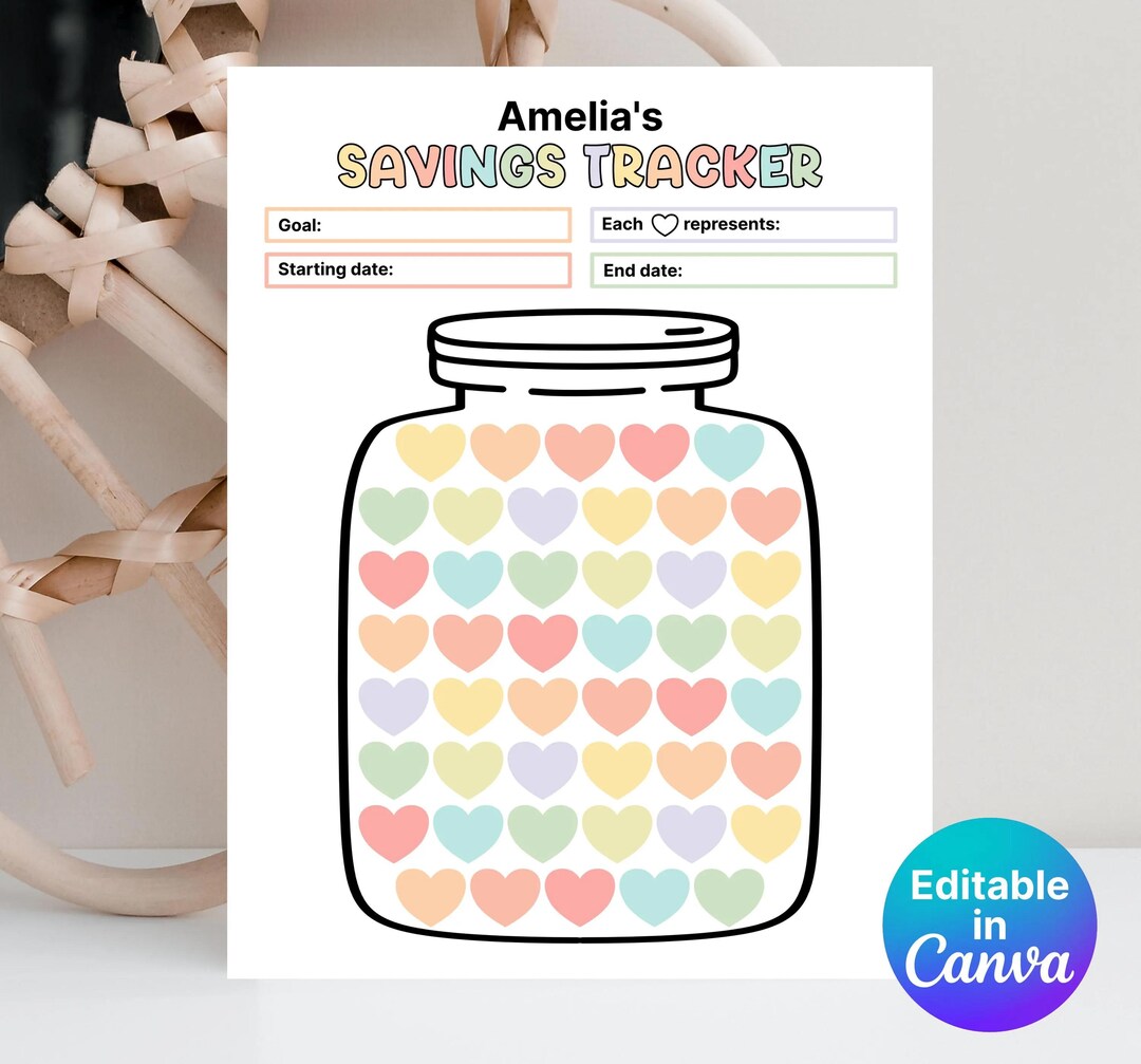 Printable Kids Savings Tracker, Kids Money Saving Goals, Financial ...
