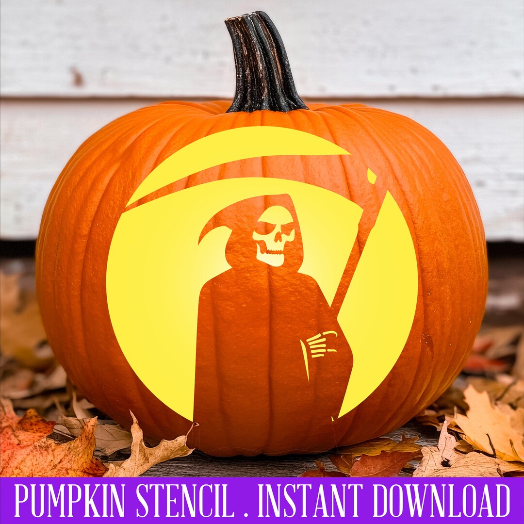 Grim Reaper Pumpkin Stencil, PRINTABLE Pumpkin Stencil, Jack O' Lantern ...