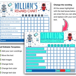 Editable Robot Tech Reward Chart, Behavior Chart, Daily Chore Chart ...