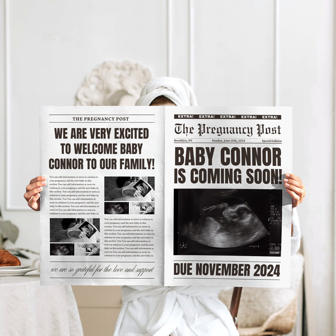 Newspaper Pregnancy Announcement Canva, Large Newspaper Baby ...