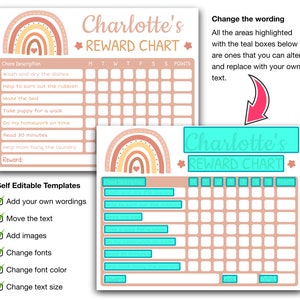 BOHO RAINBOW Editable Reward Chart, Behavior Chart, Daily Chore Chart ...