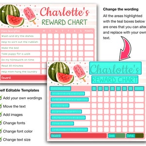 Watermelon Editable Reward Chart, Behavior Chart, Daily Chore Chart ...