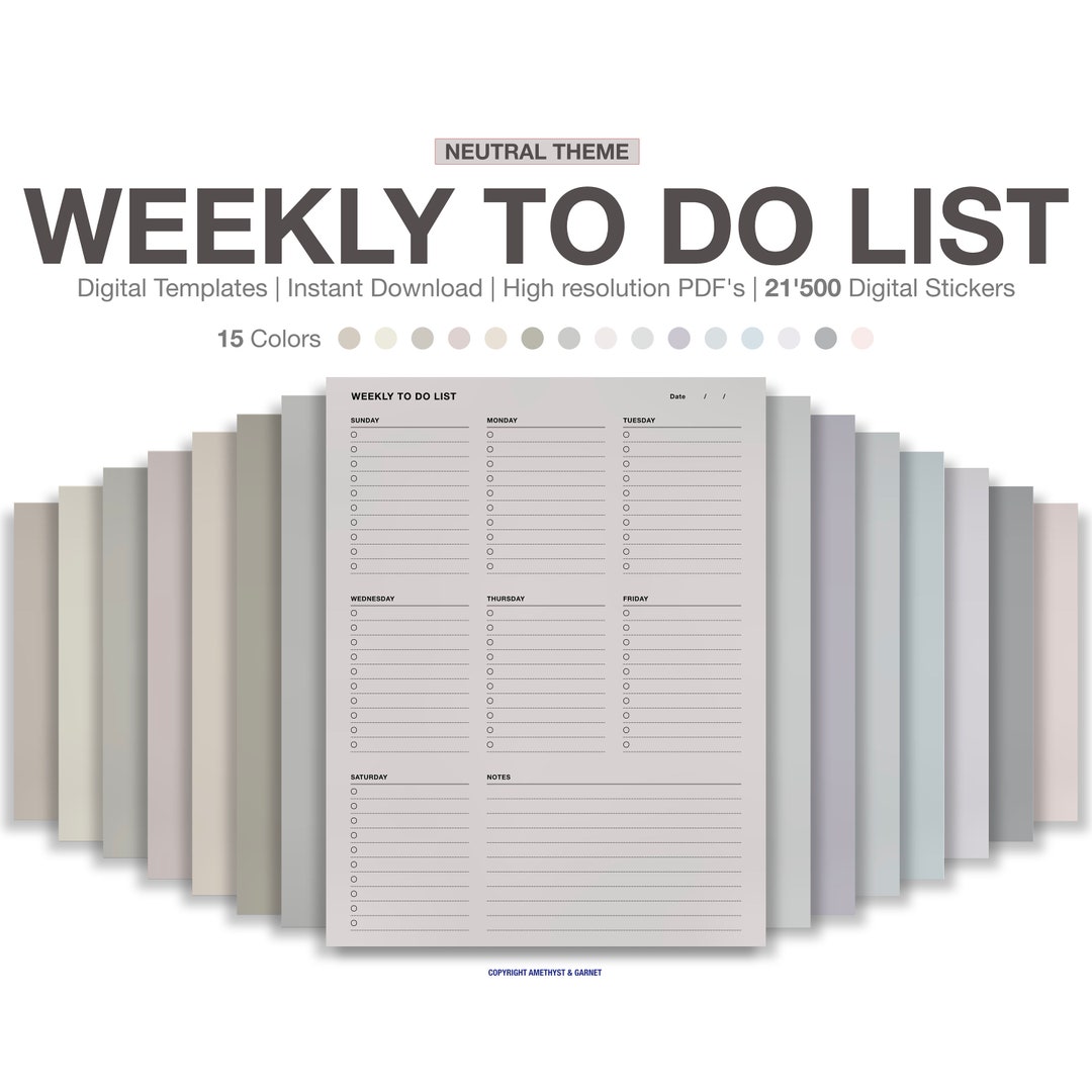 Neutral Weekly to Do List Digital Note Paper Templates Templates ...