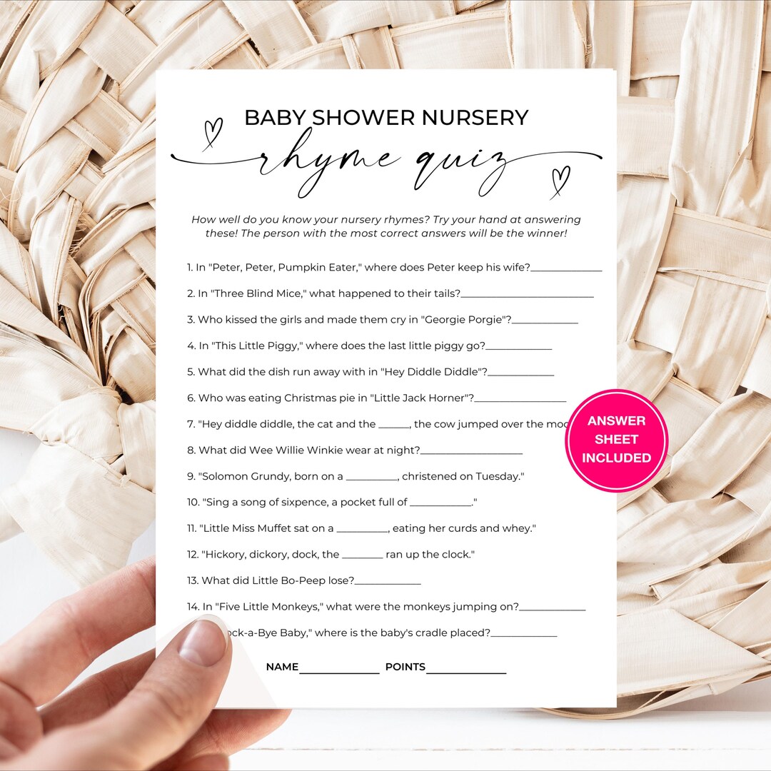 Baby Nursery Rhyme Quiz, Printable Baby Shower Games, Baby Shower Games ...