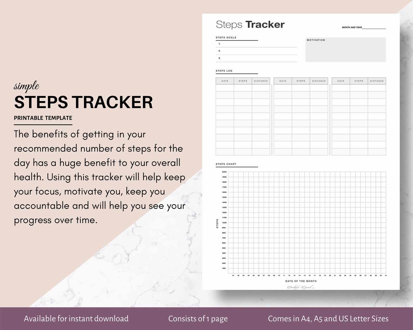 Steps Tracker Daily Habit Tracker Planner Tracker Printable - Etsy