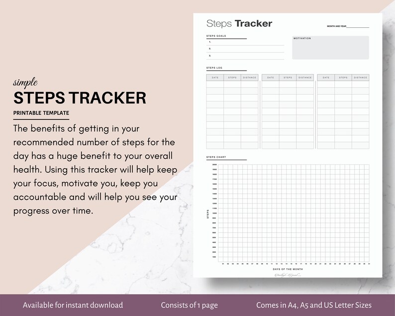 Steps Tracker Daily Habit Tracker Planner Tracker Printable - Etsy
