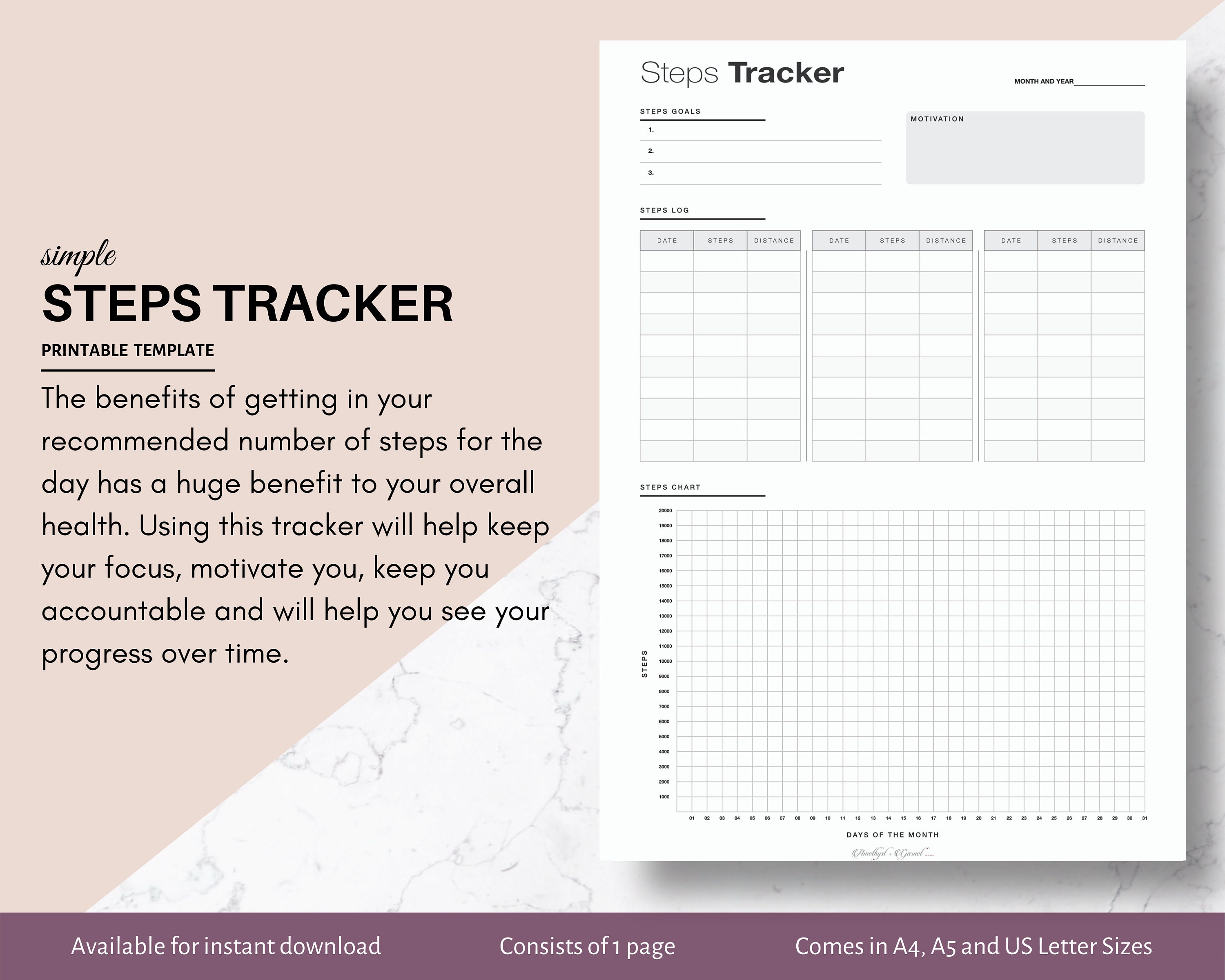 Steps Tracker Daily Habit Tracker Planner Tracker Printable - Etsy