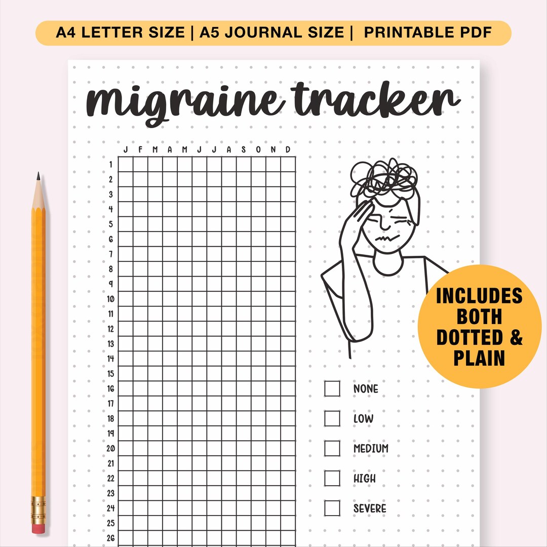 Yearly Migraine Pain Tracker Printable Template, Track Daily Pain ...