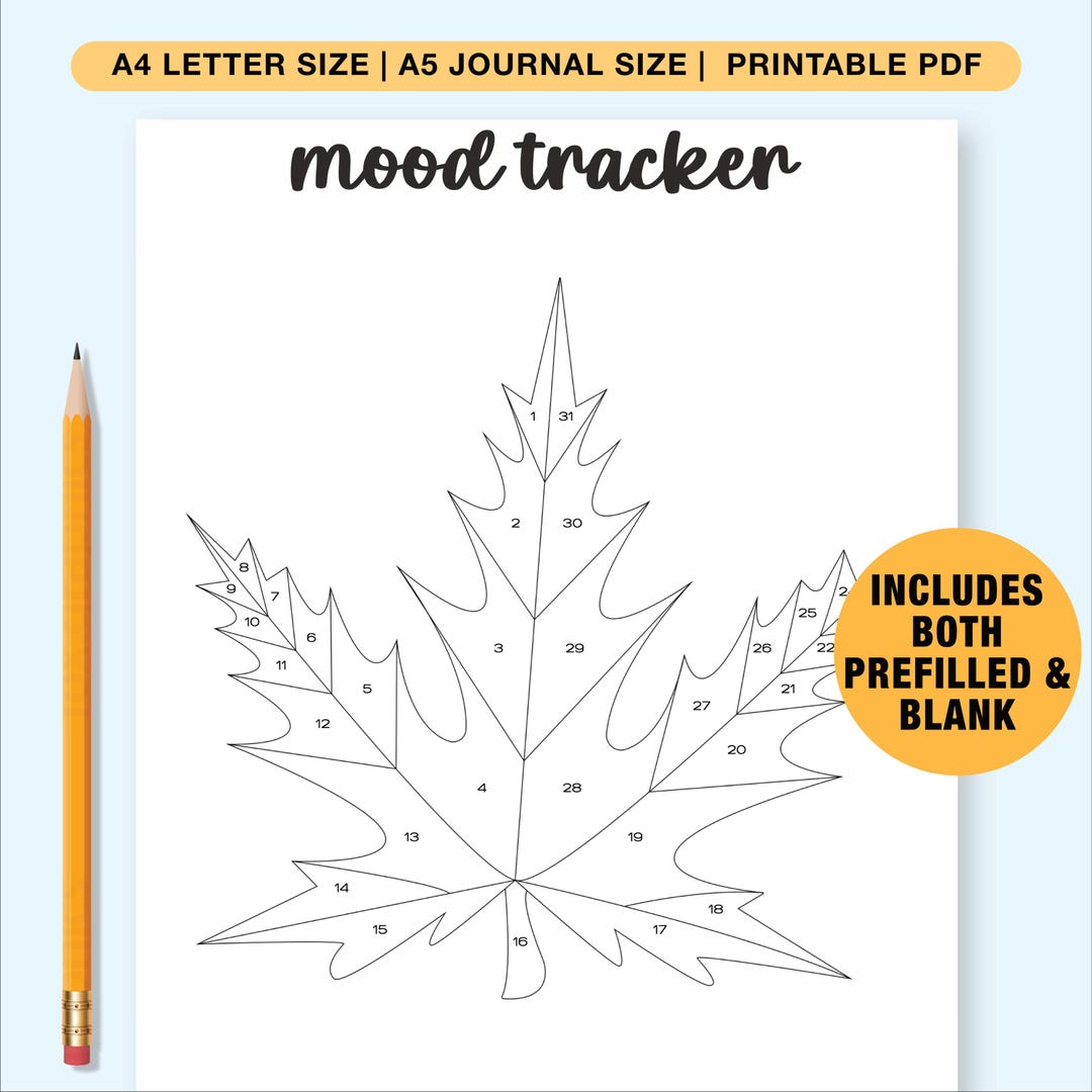Leaf Mood Printable Tracker Monthly Journal Page Planner Page Feelings ...