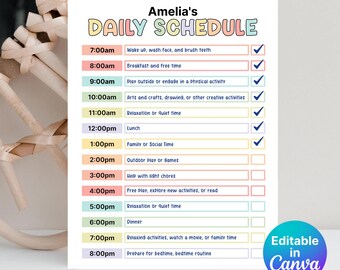 Schedule Daily Chart for Kids, Editable Printable | Daily + Weekly ...