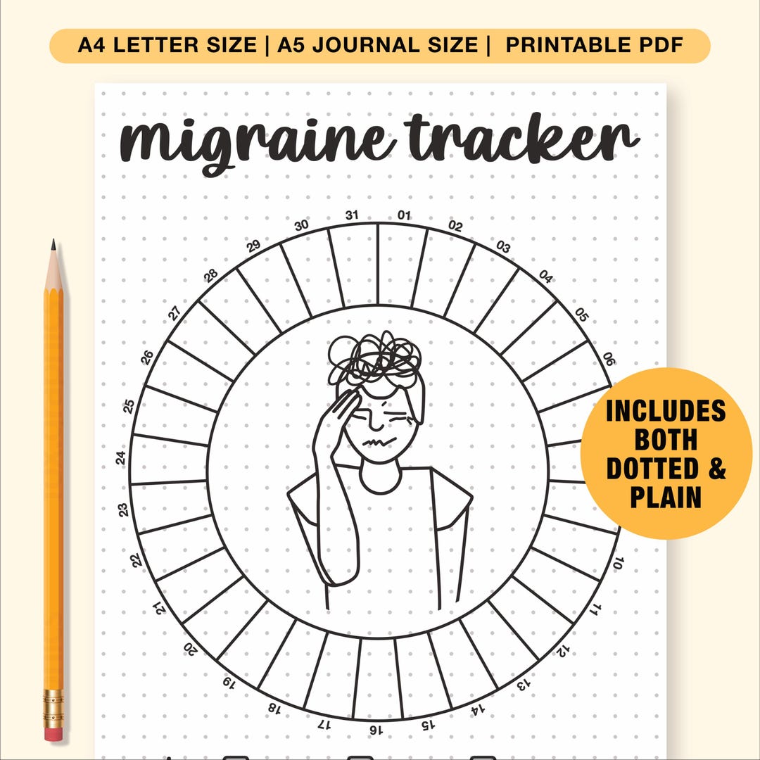 Monthly Migraine Pain Tracker Printable Template, Track Daily Pain ...