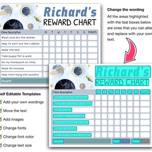 EDITABLE Space Rocket Reward Chart, Behavior Chart, Daily Chore Chart ...