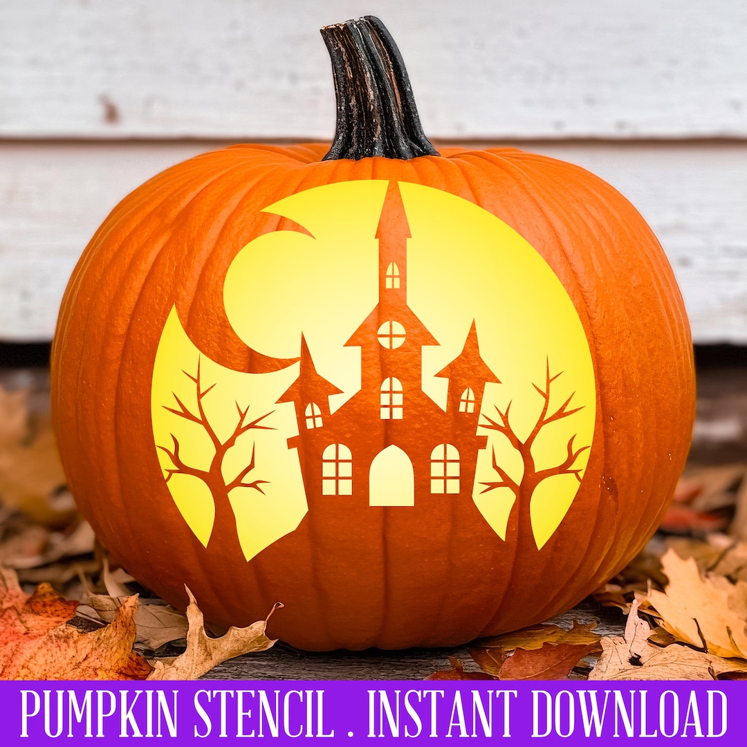 Haunted House Pumpkin Stencil, PRINTABLE, Jack O' Lantern, Pumpkin ...