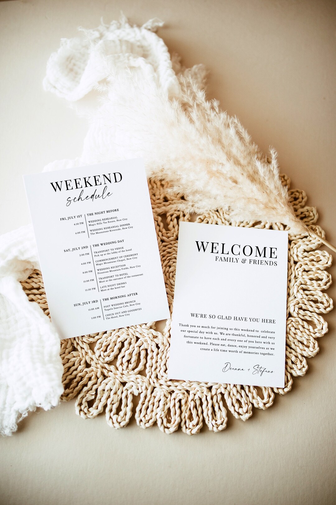 Weekend Itinerary Template, Printable Wedding Welcome Note, Schedule of ...